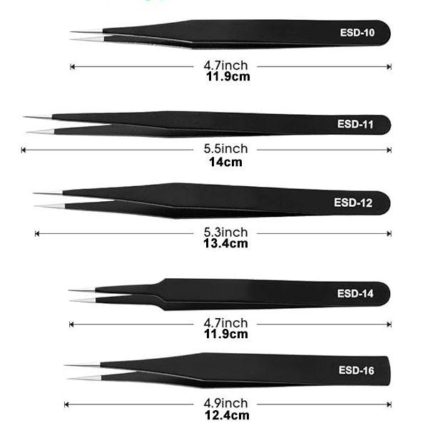 Suconel | Kit de 10 pinzas de precisión ESD con estuche KIT9ESD